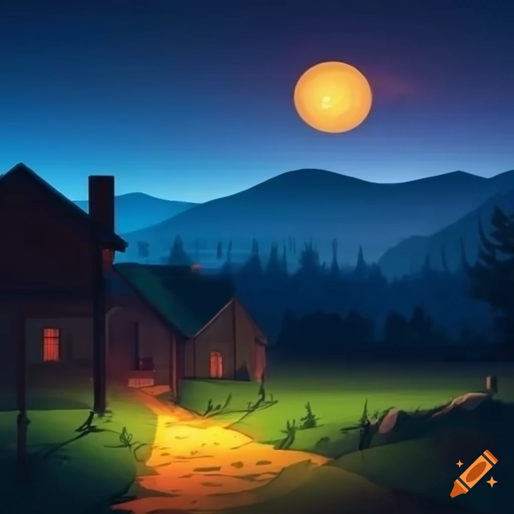 A scenery of the rural area in the night scene on Craiyon