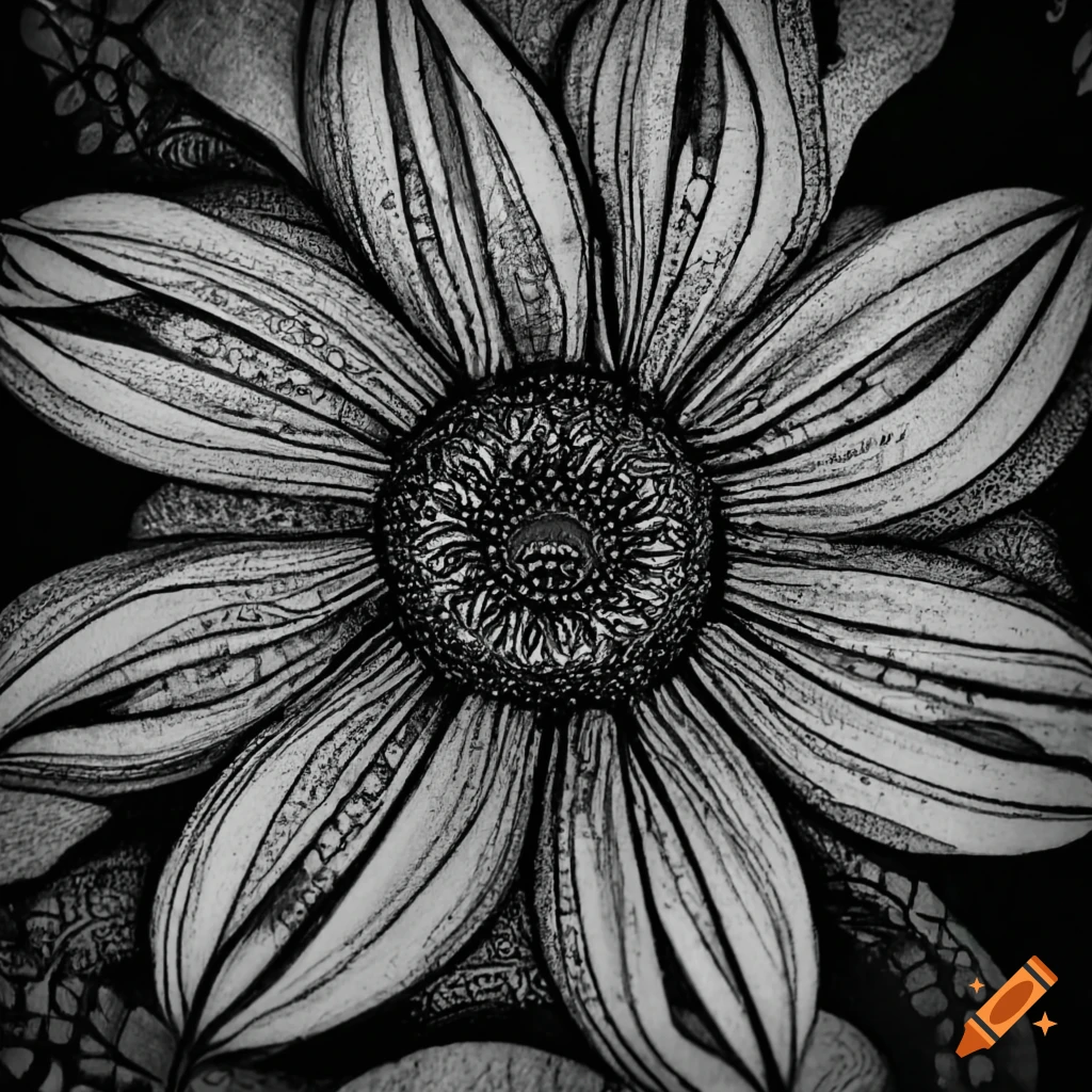 Monochrome zentangle art of a large daisy