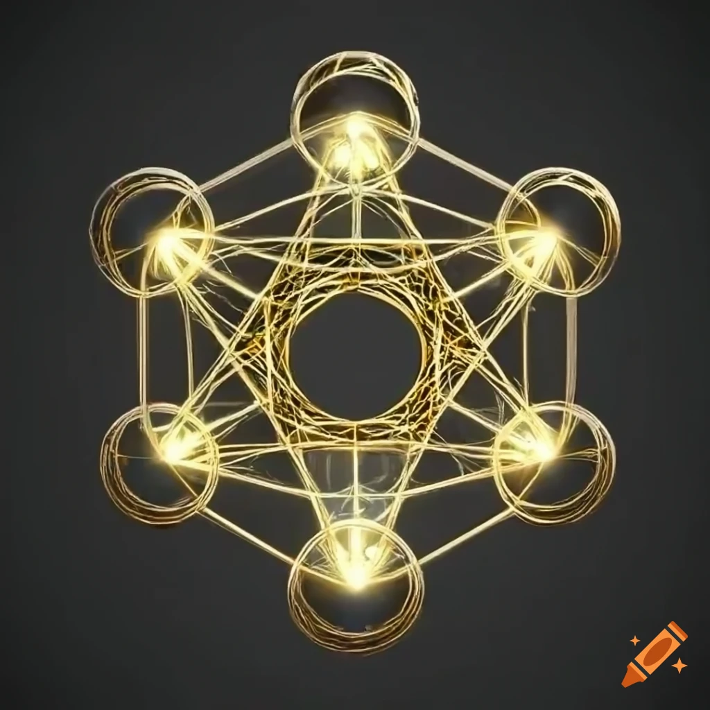 A metatron golden cube with black background unreal engine