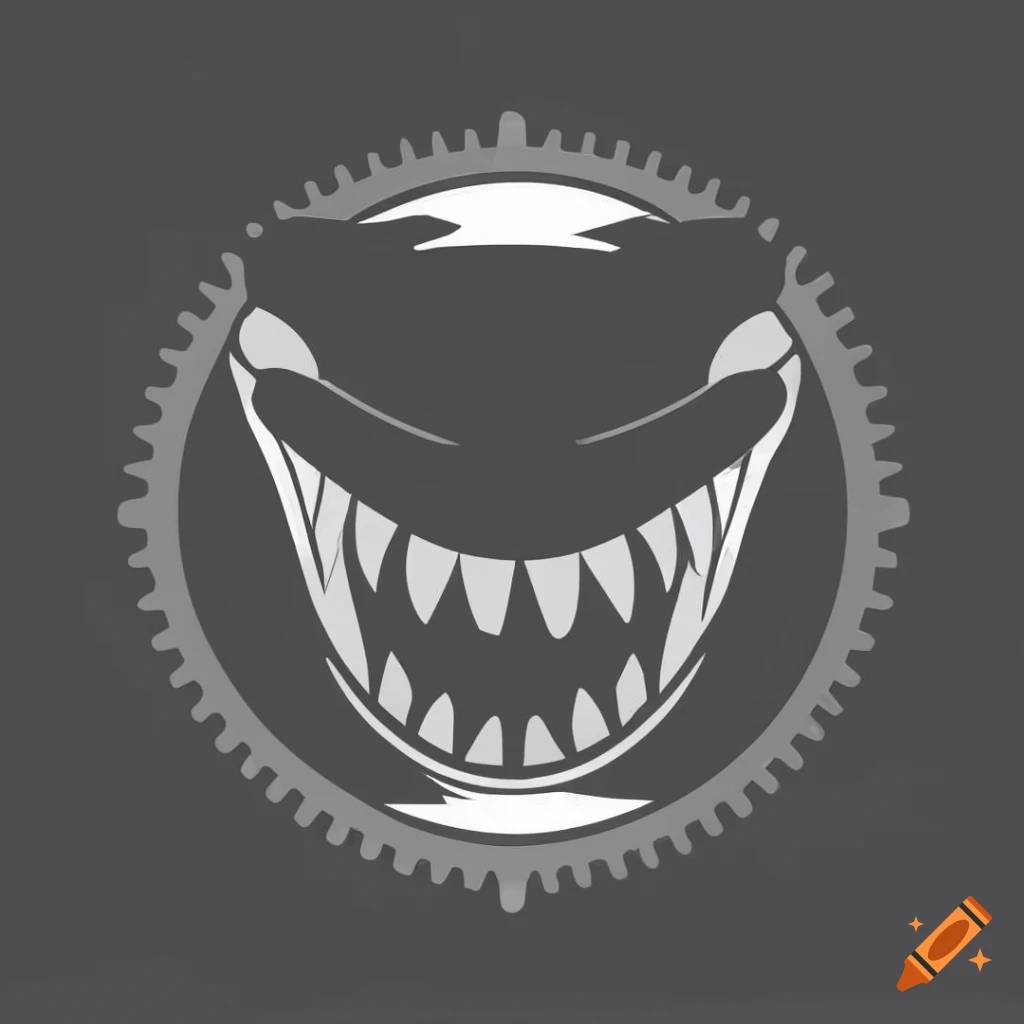A simplistic monochrome logo of orca jaw with mechanical gears for ...