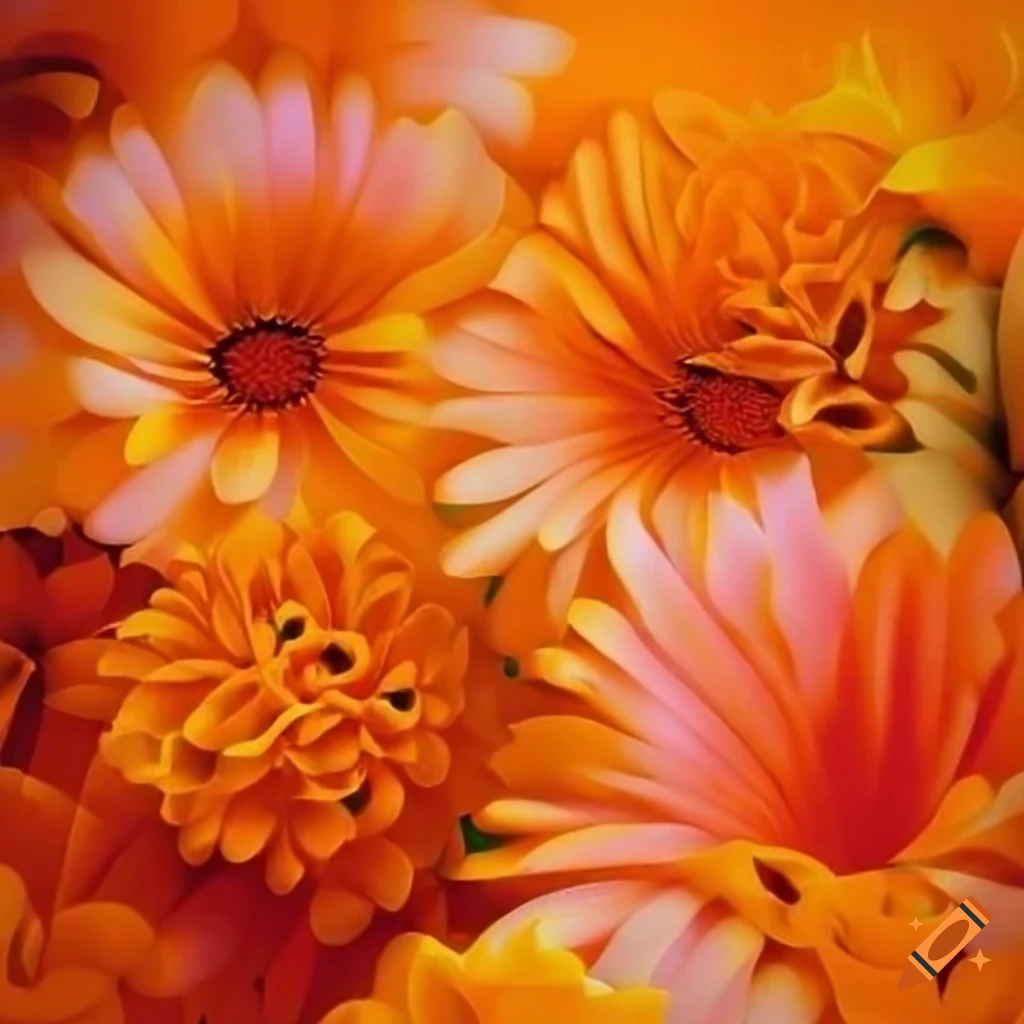 Flower patchwork in various orange colors