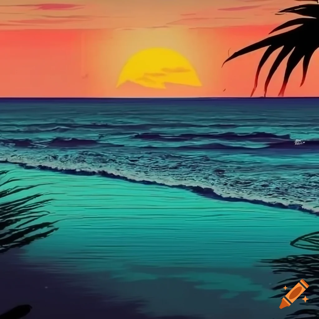The image depicts a picturesque scene in a comic/manga style ...