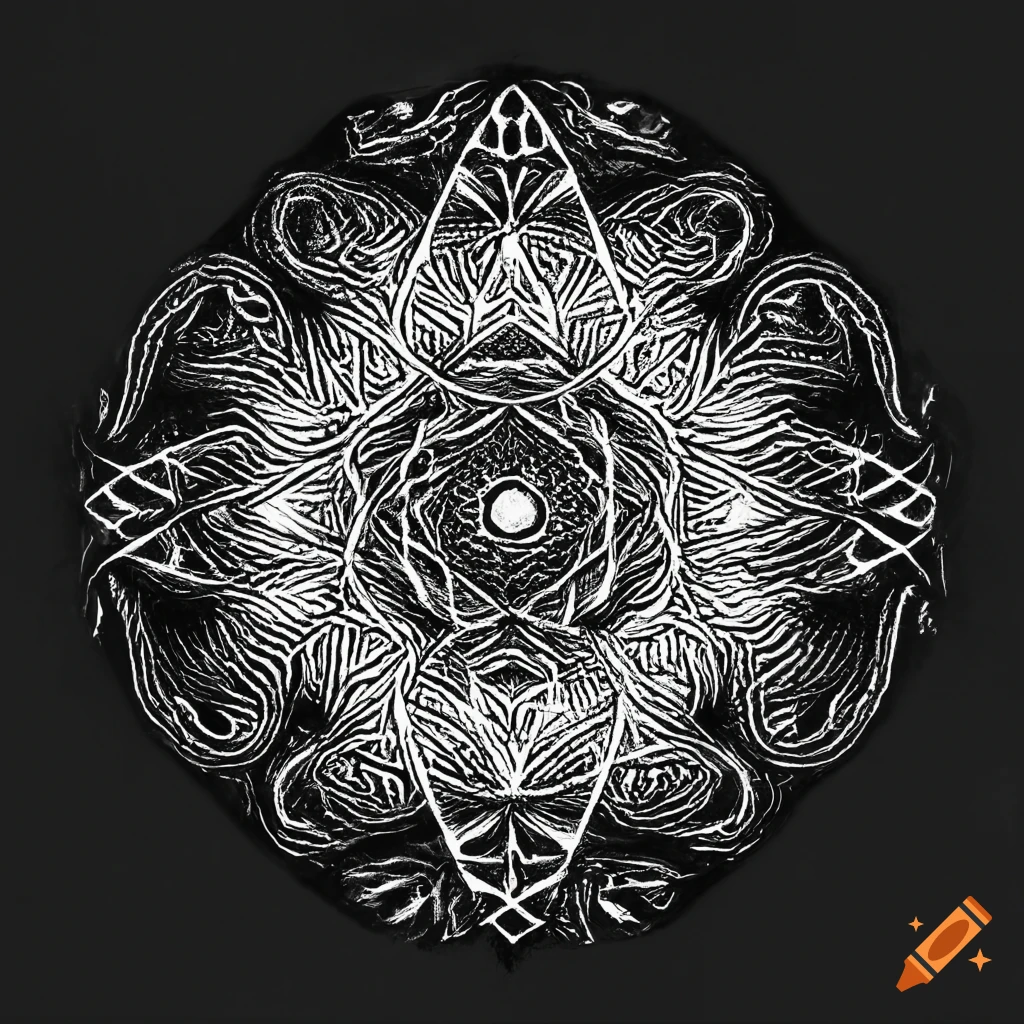 Sacred geometry white ink on black background