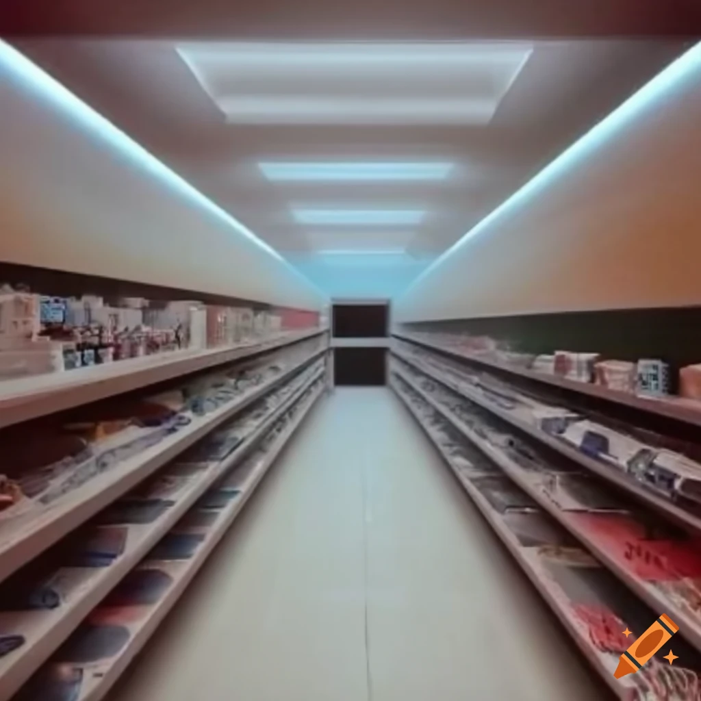 Weird liminal spaces, small shop, dreamcore