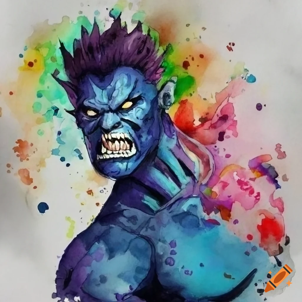 Watercolor portrait of marvel comics beast on Craiyon