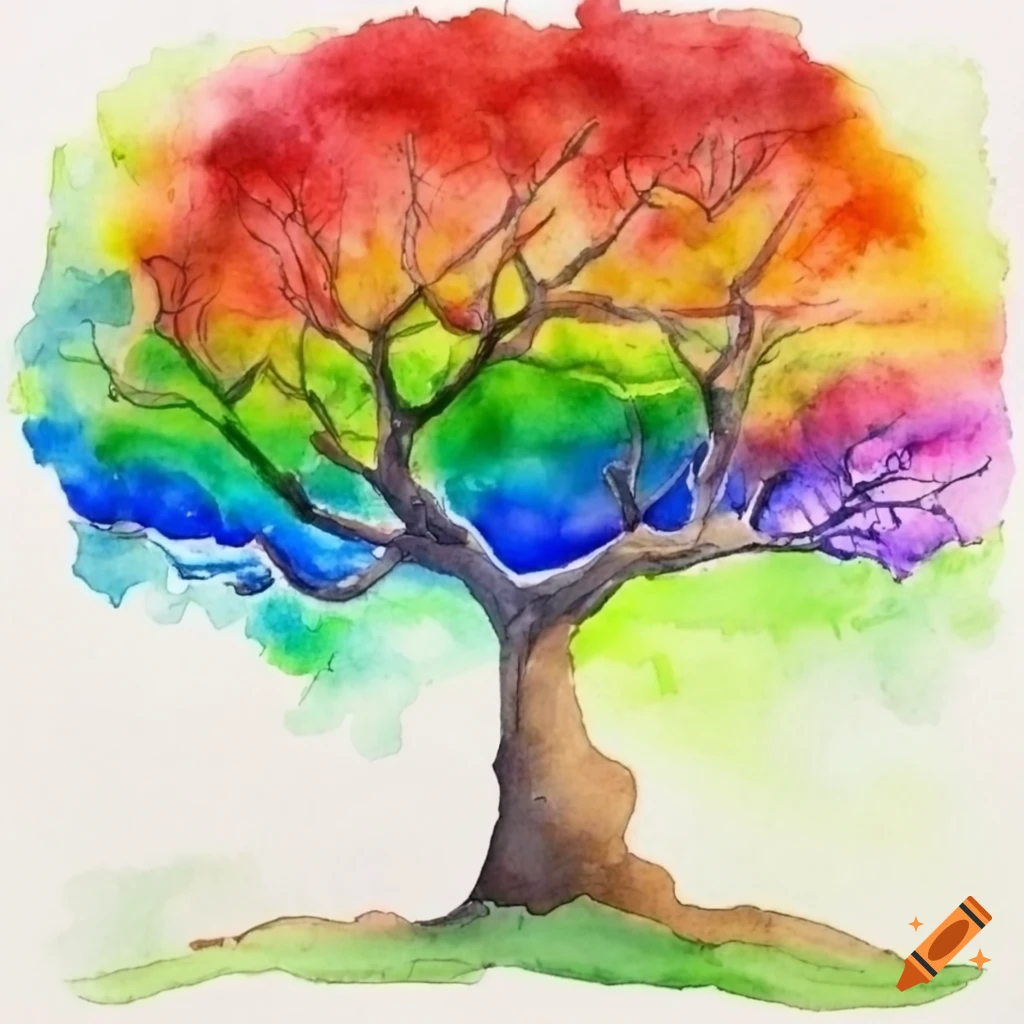 Rainbow watercolor of ohia tree