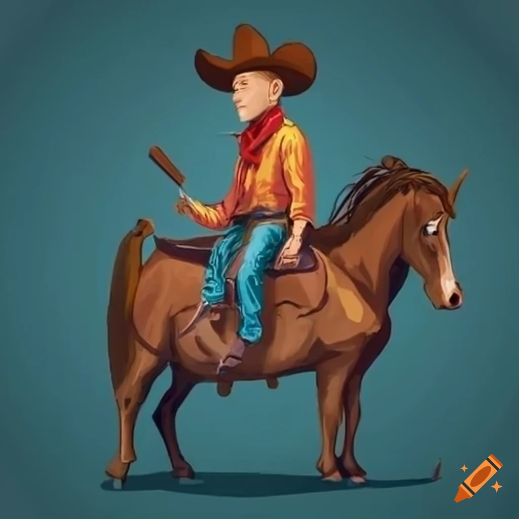 Cowboy sitting on a horse while writing in a book, simple on Craiyon