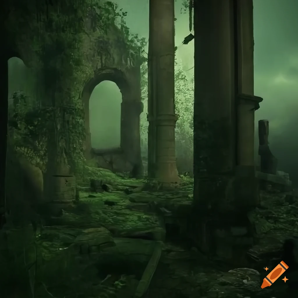 Overgrown ruins on Craiyon