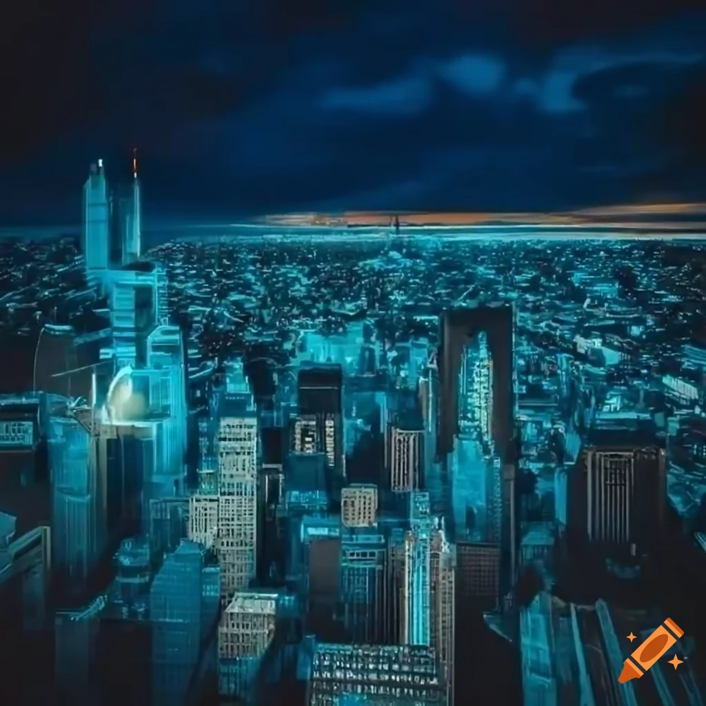 New york city skyline with futuristic architecture like mirror’s edge