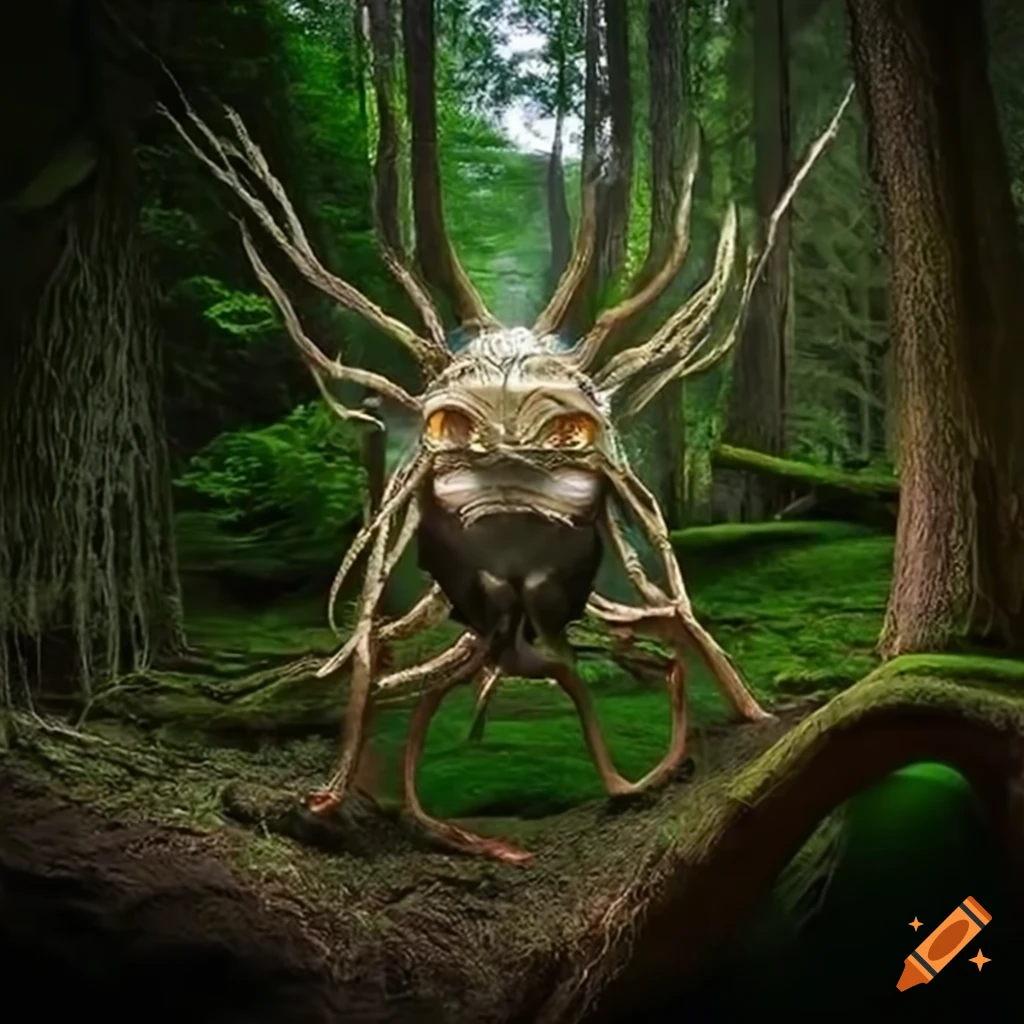 A creature in the shape of a crystal house full of jewels among the ...