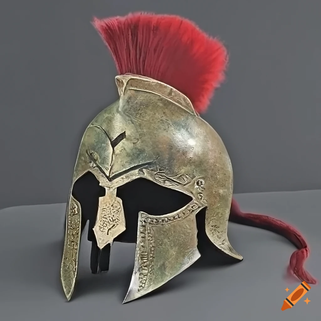 Replica Spartan helmet of bronze with face cutout and cross design ...