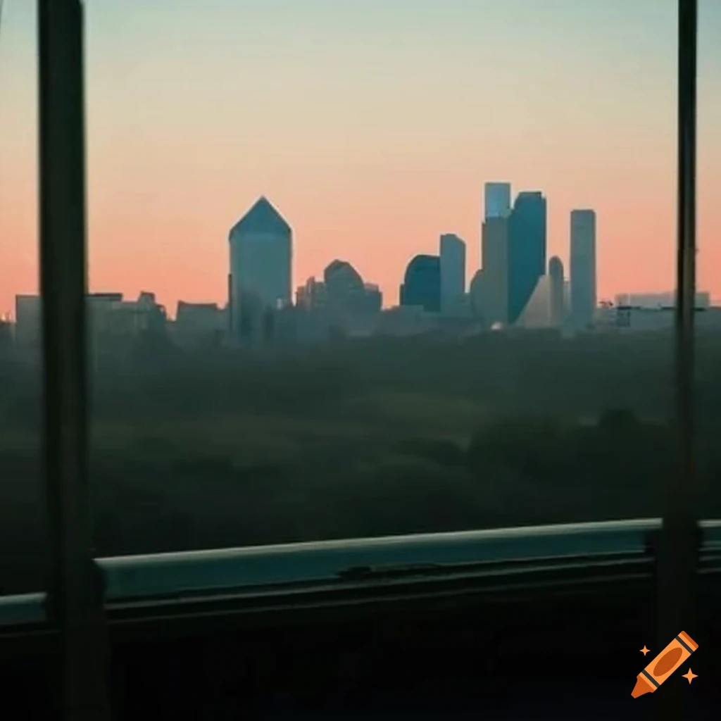 A view of the Houston skyline from a high-speed train on Craiyon