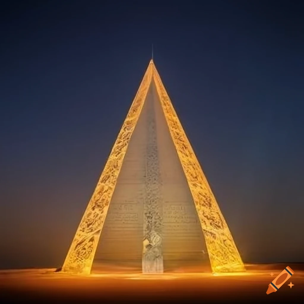 Giant light obelisk sacred geometry containing inscriptions of ...
