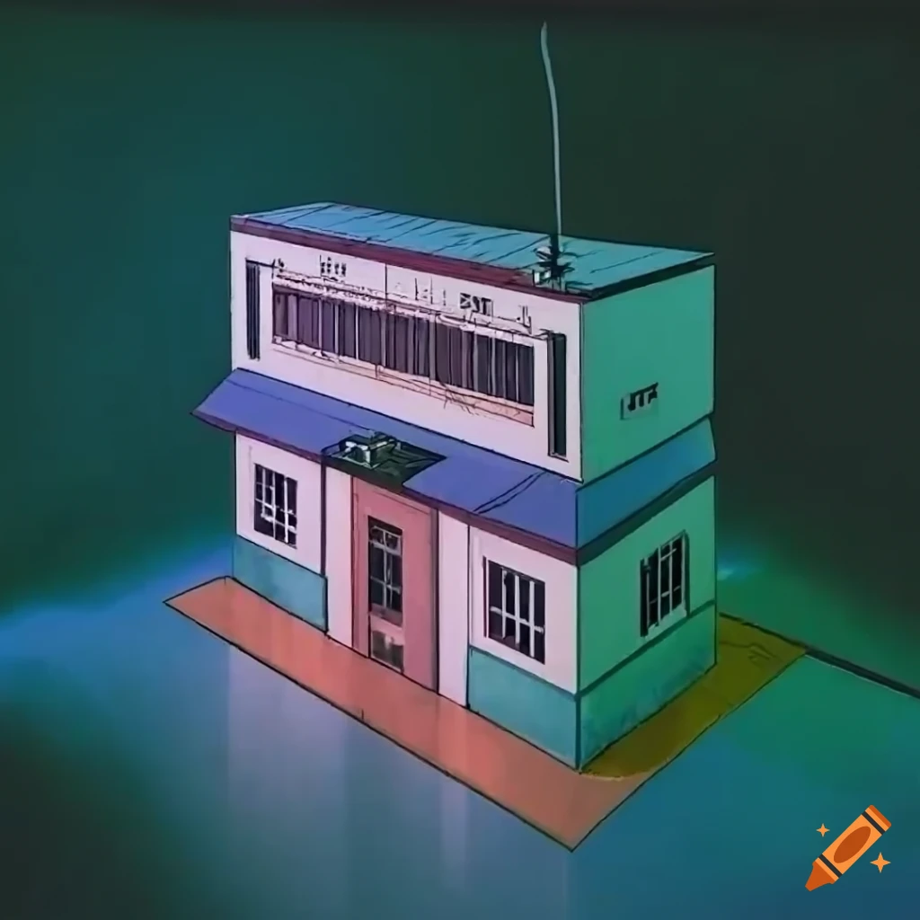 The exterior of a one story, vintage radio communications house with ...