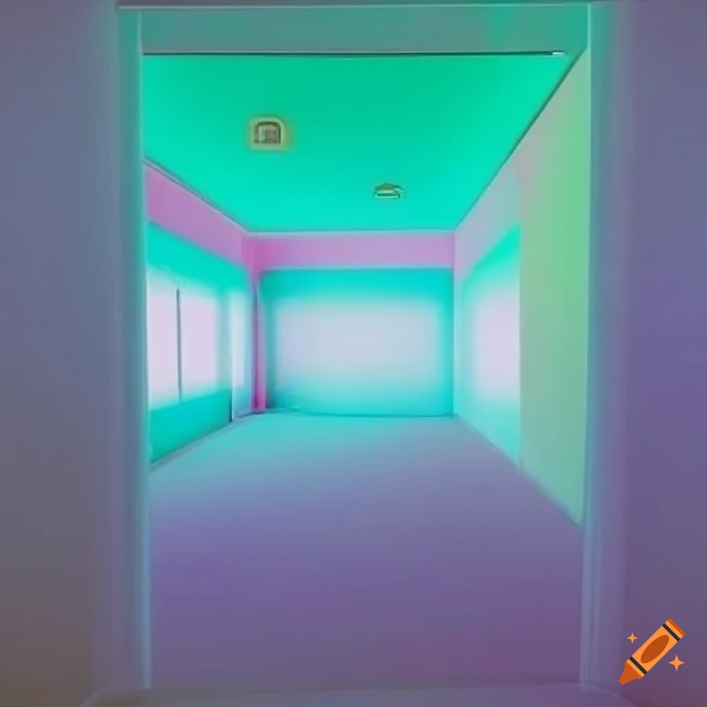 Weird liminal spaces, dreamcore, bright pastel colors, computers or ...