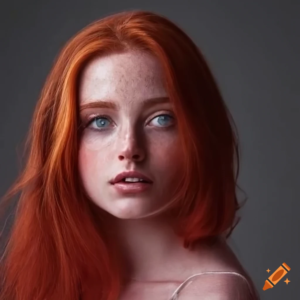 Beautiful Young Woman Shoulder Length Red Hair Very Light Freckles