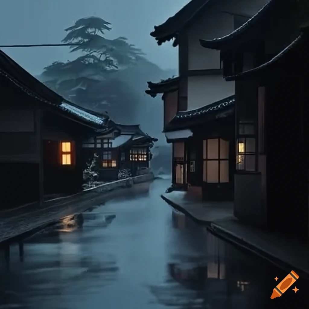 Japan village rain on Craiyon