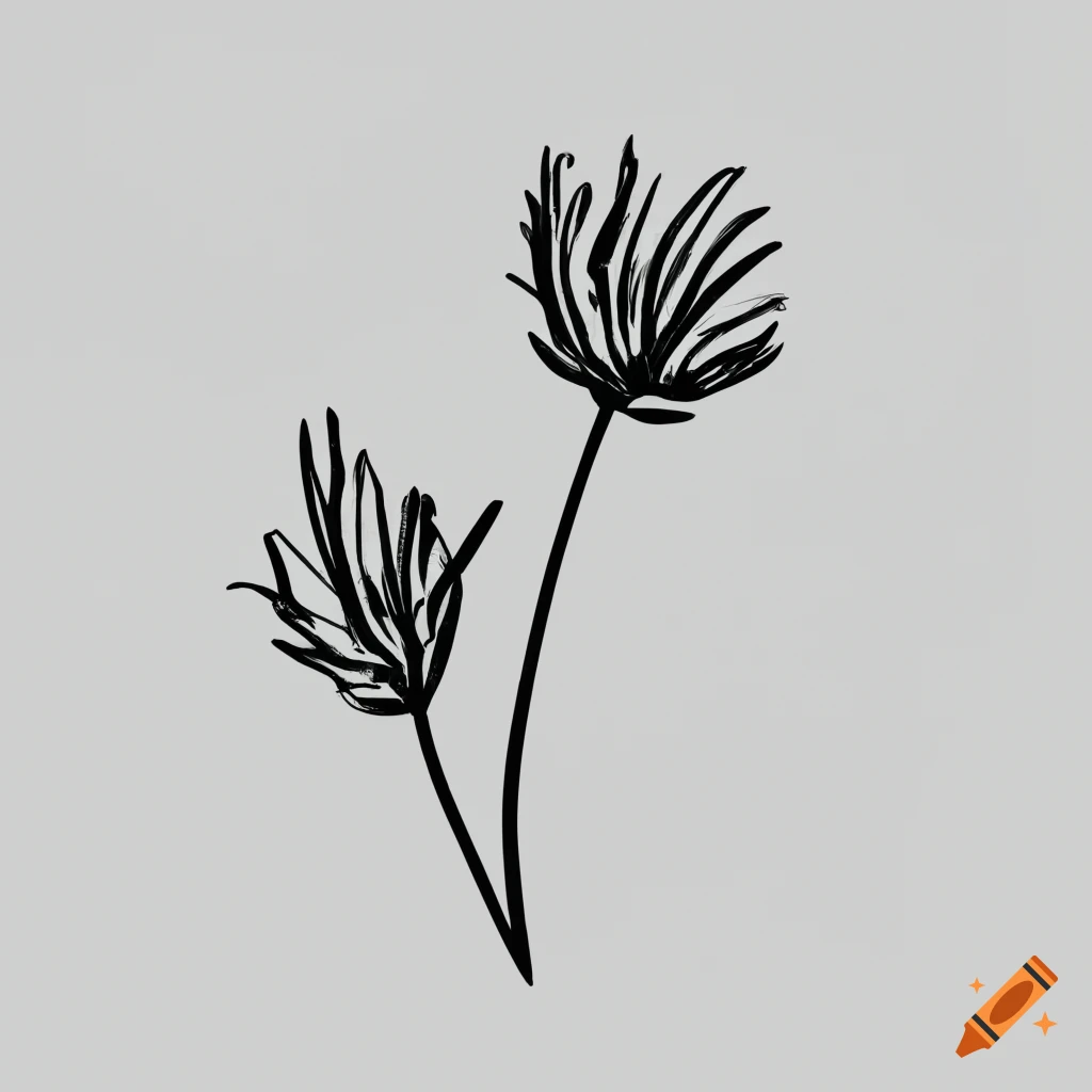 Hand drawn creative wildflower design, side profile, simple ...