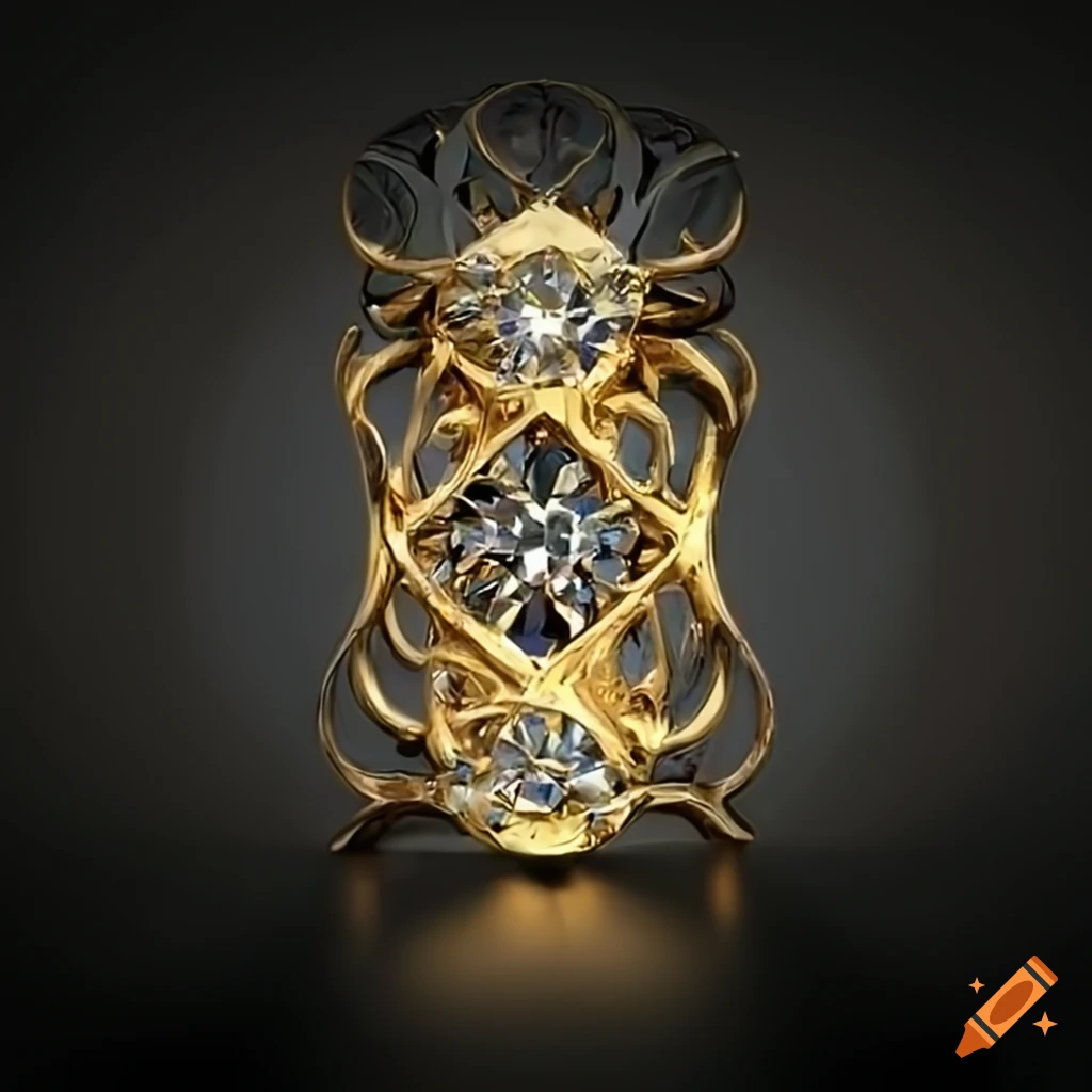 18K white and yellow gold futuristic, fantasy, freeform, and high tech ...