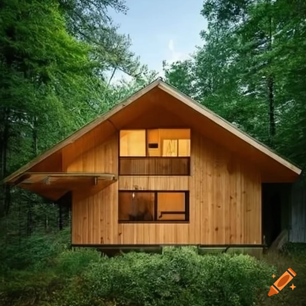 Small modern timber treehouse homes in a forest on Craiyon