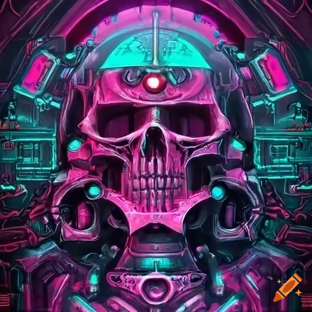 Adeptus mechanicus servo skull. Synthwave art style on Craiyon
