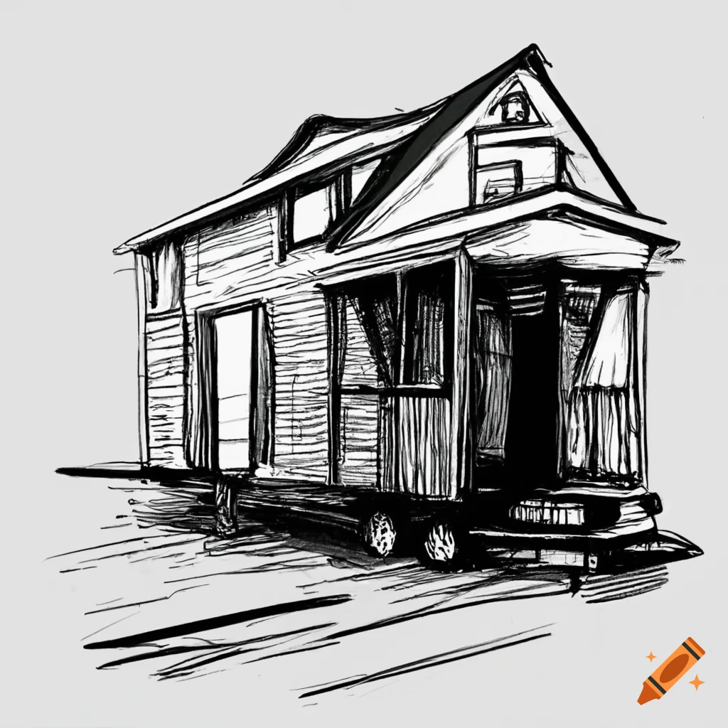 Technical sketch of a tiny house on wheels on Craiyon
