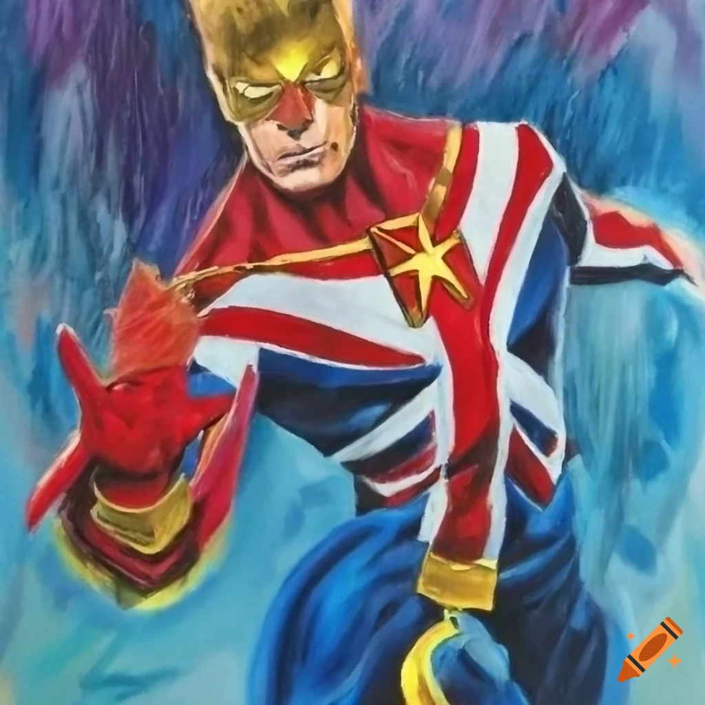 Oil pastel of marvel comics captain britain on Craiyon