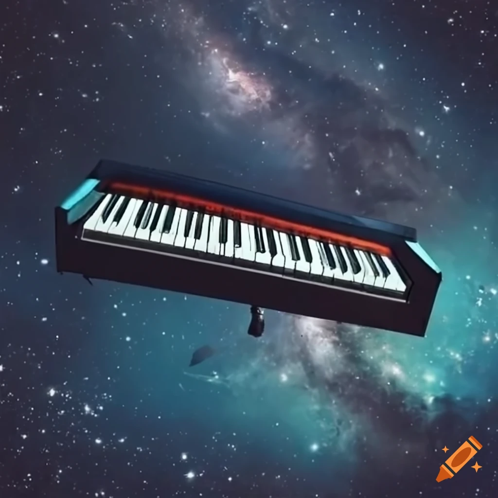 Piano flying in space on Craiyon