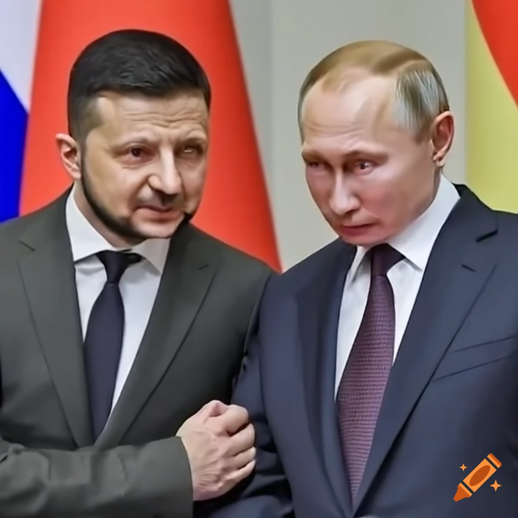 Vladimir putin and volodymyr zelenskyy hugging on Craiyon