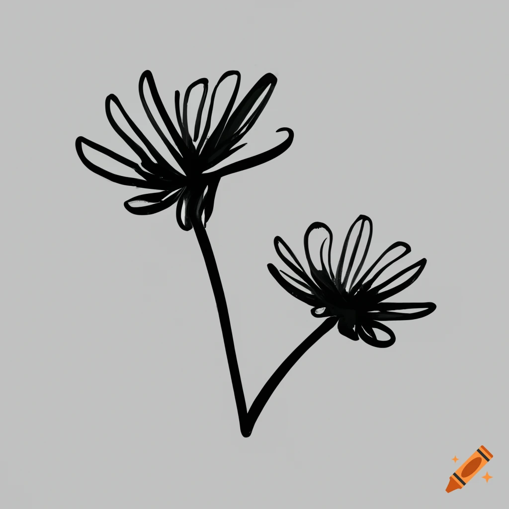 Hand drawn creative wildflower design, side profile, simple ...