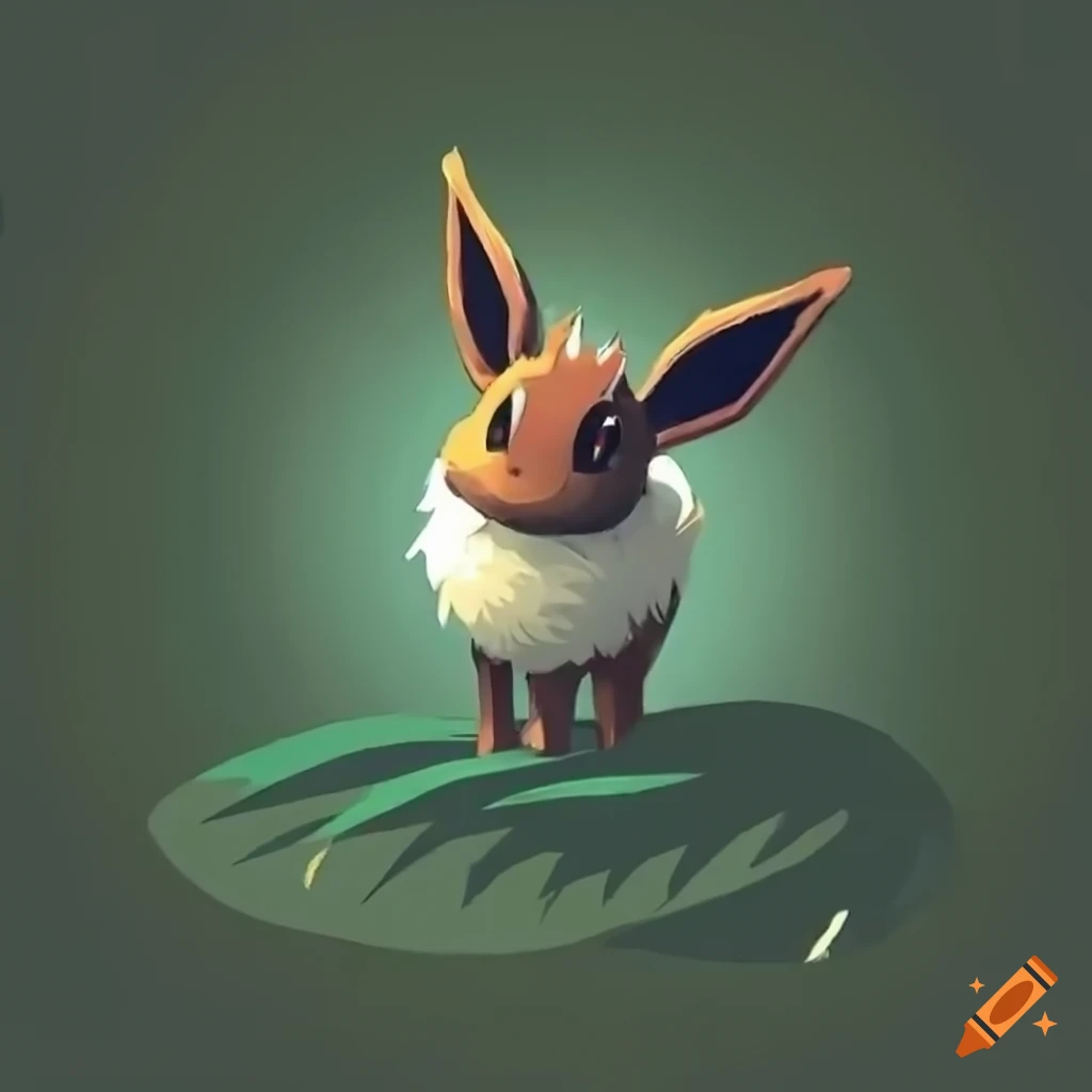 A playful eevee peeking behind a tree on Craiyon