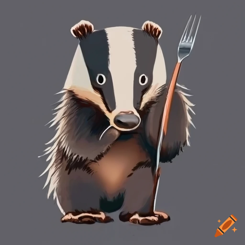 A badger holding a fork
