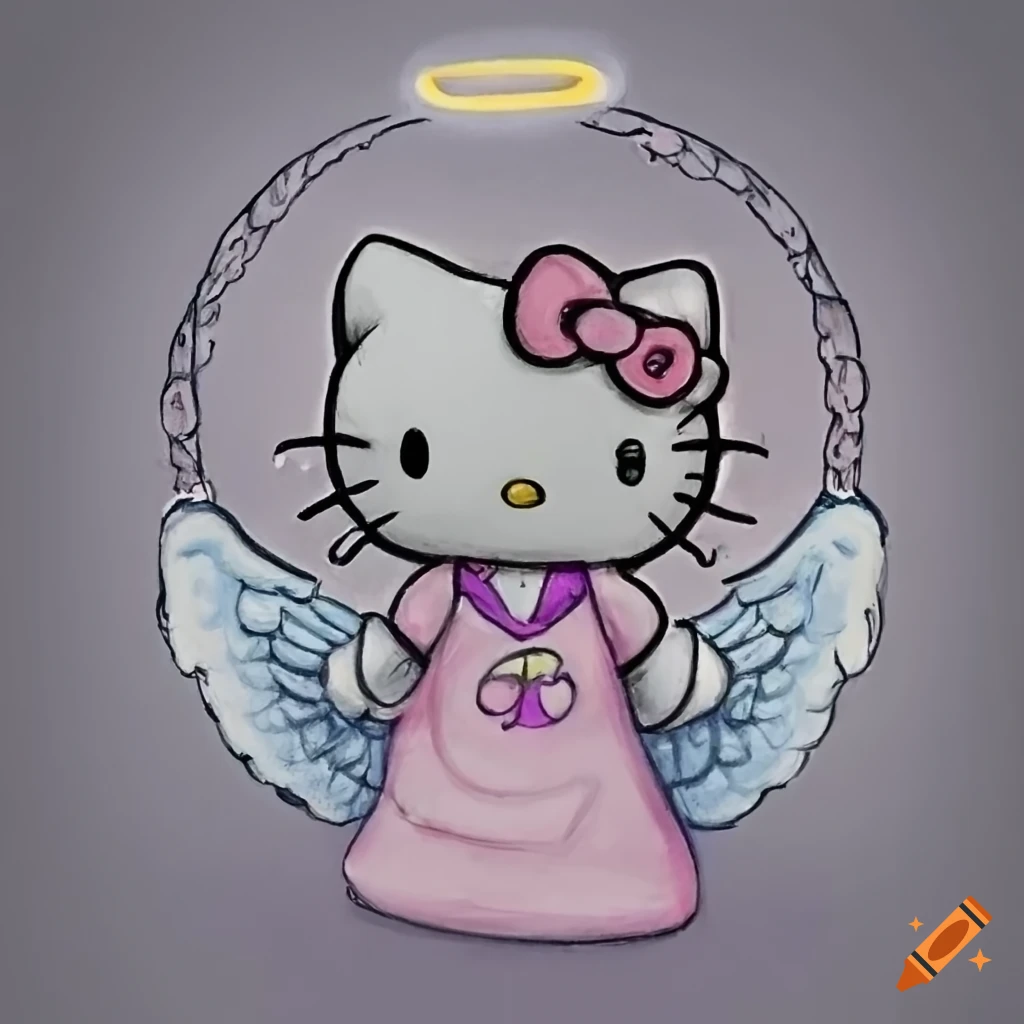 Hello Kitty art style an Angel with a halo on Craiyon