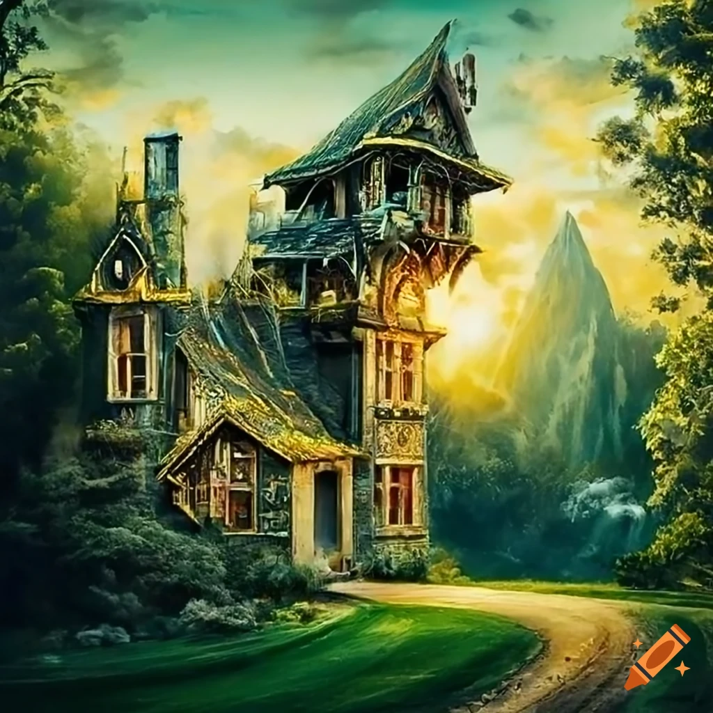 Surreal magical fantasy art of a surreal house