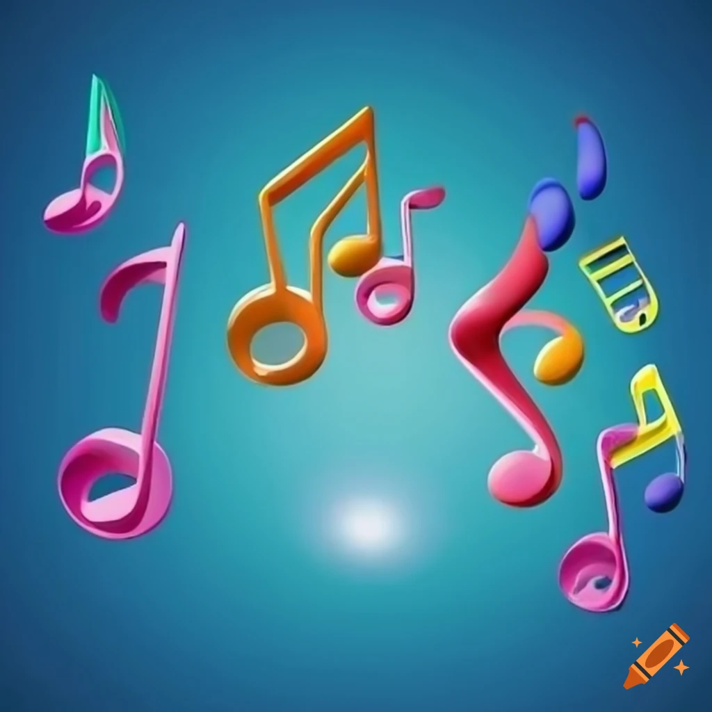 Colourful musical notes floating in the sky on Craiyon