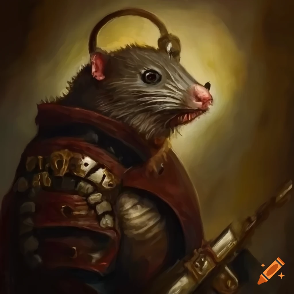 Oil painting of a humanoid rat in warrior armor on Craiyon