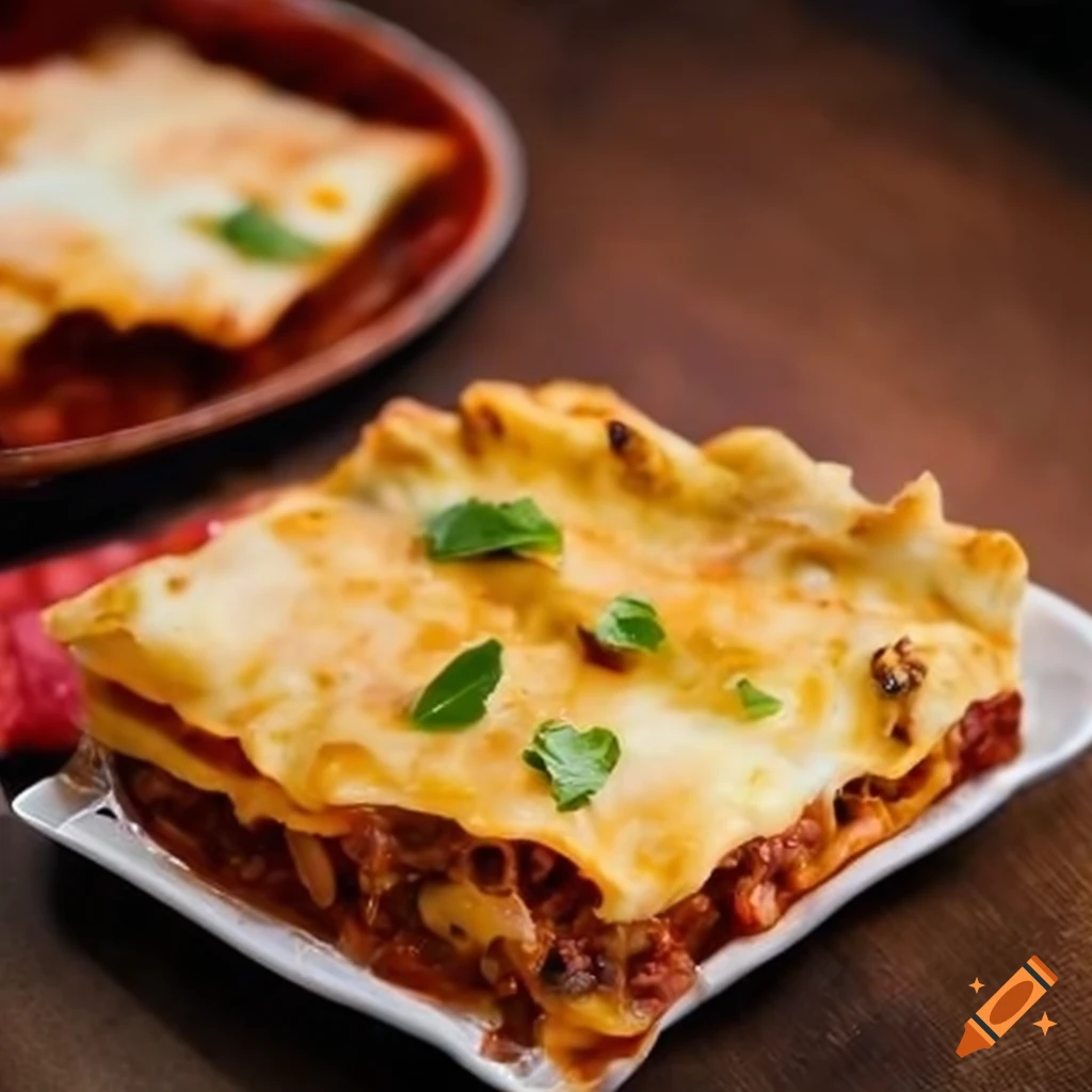 Imagine a golden-brown, cheesy lasagna slice with perfectly layered ...