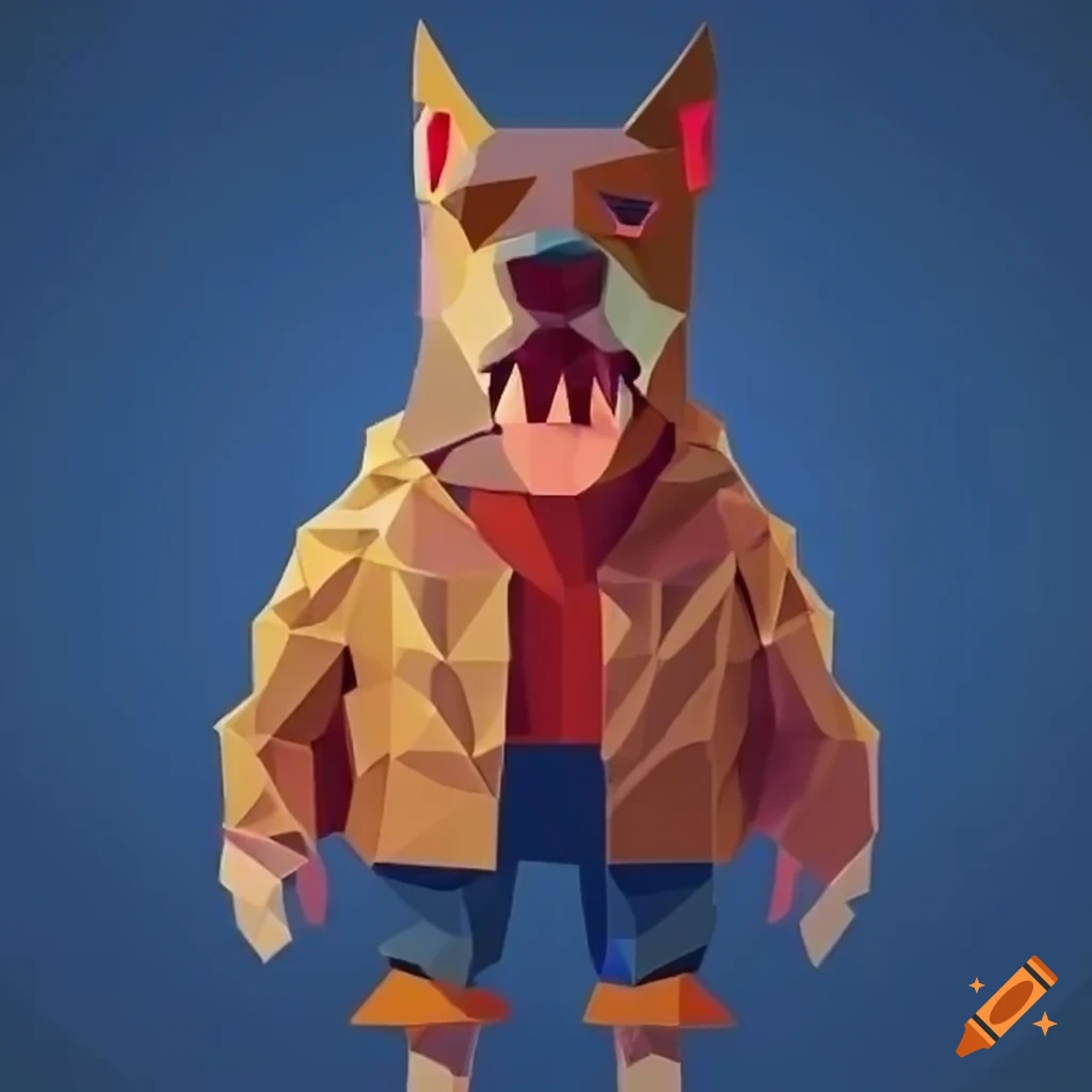 Dog man in stylized low poly art for a video game on Craiyon
