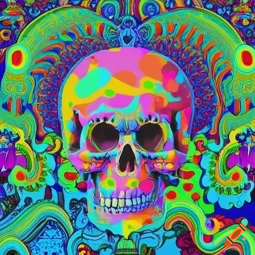 Prompt: Generate a skull design inspired by the psychedelic and vibrant ...