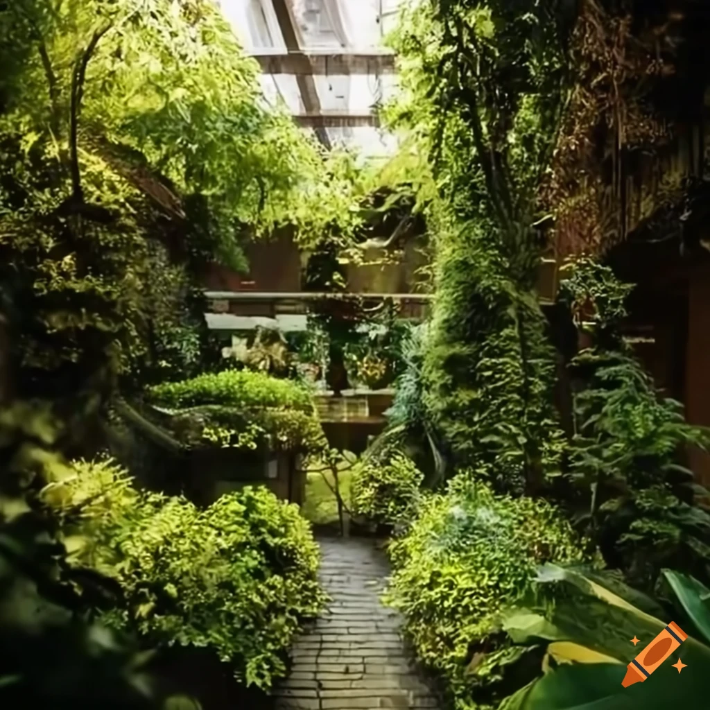 Shops surrounded by greenery on Craiyon