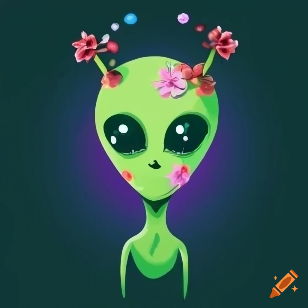 Logo of a cute alien with a flower crown gothic style on Craiyon