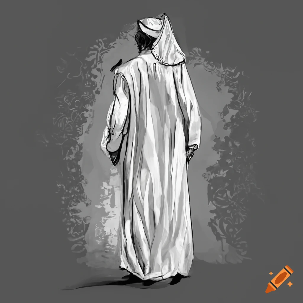 The back of a muslim man in traditional clothing