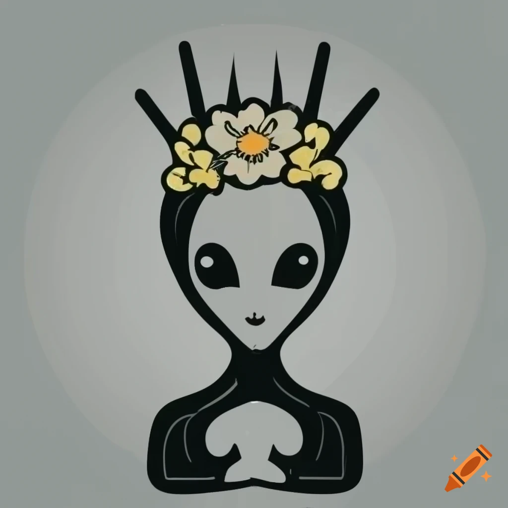 Logo of a cute goth alien wearing a flower crown