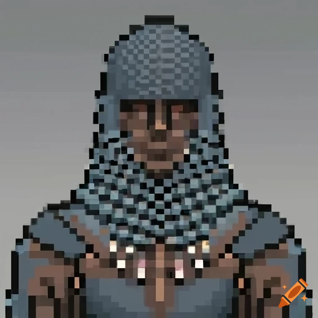 Pixel art of medieval chainmail hood on Craiyon