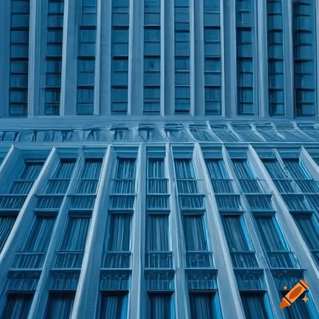 Abstract building facade pattern, geometric shapes in blue on Craiyon