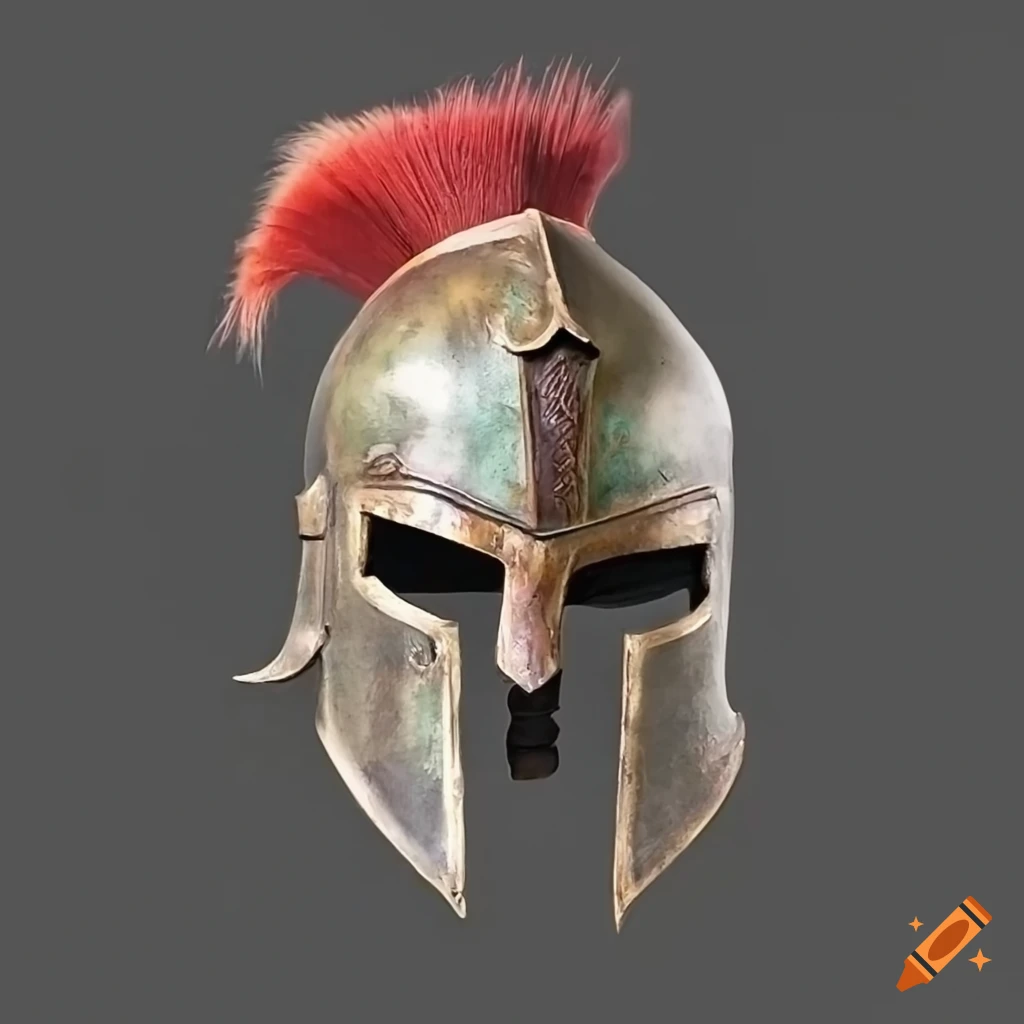 Replica Spartan helmet of bronze with face cutout and cross design ...