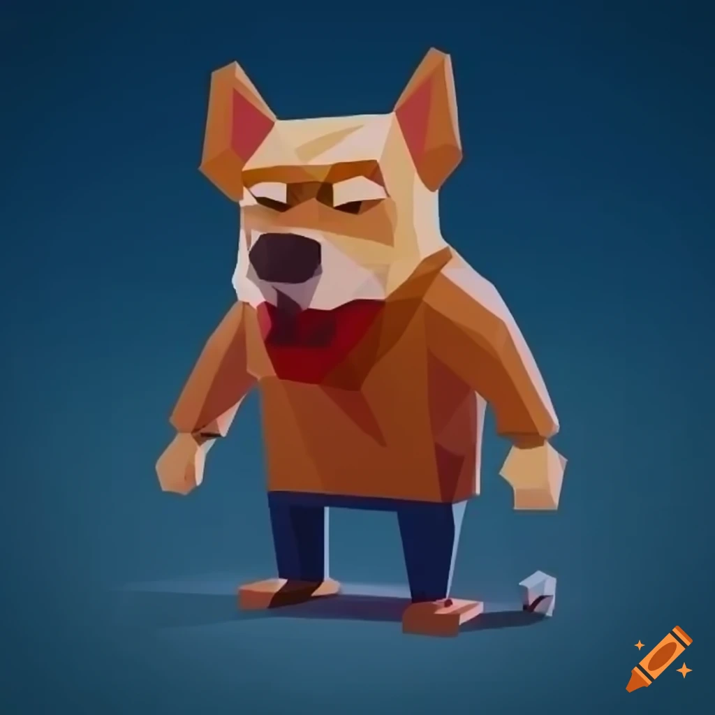 Dog man character in stylized low poly art for a video game on Craiyon