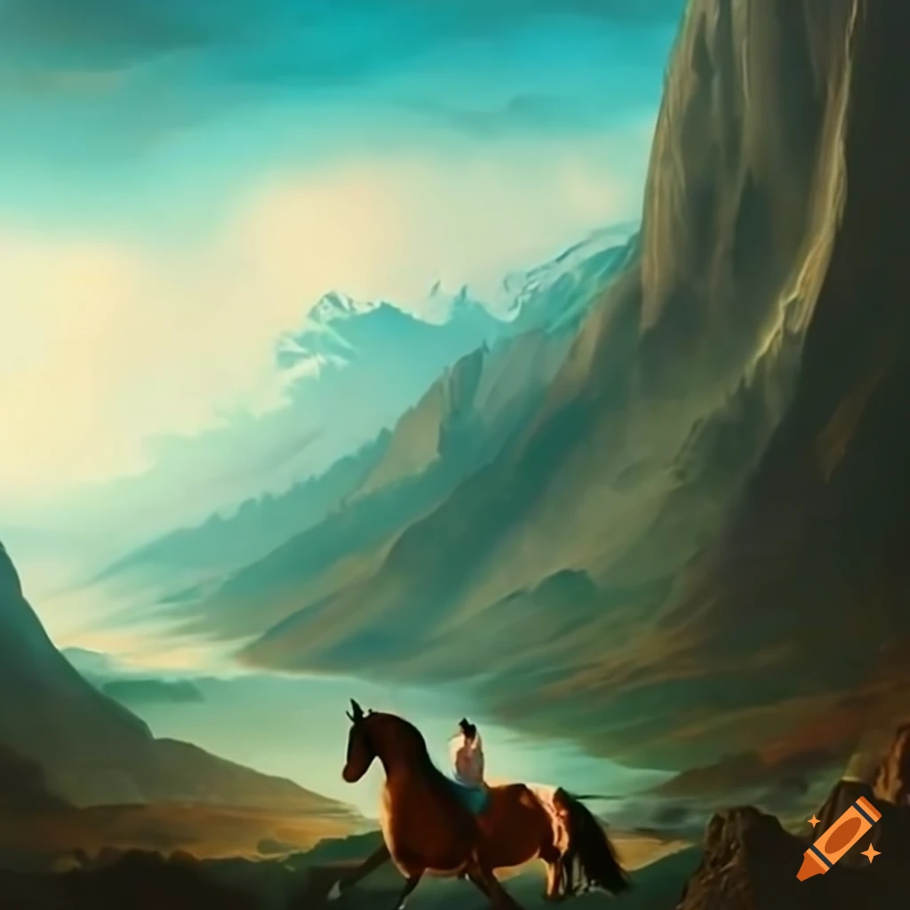 Horseback riding up a ridge on the left hand side. Overlooking a view ...
