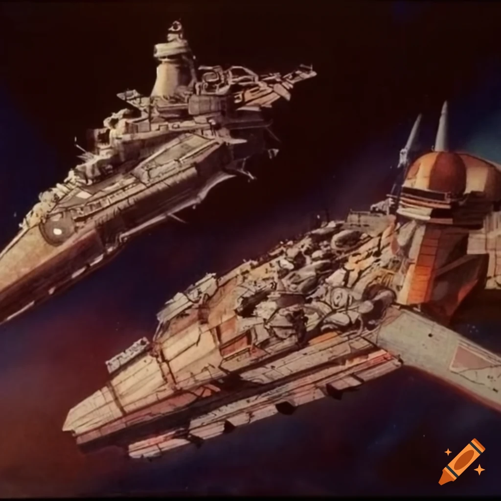 Space battleship, chris foss, bruce pennington on Craiyon