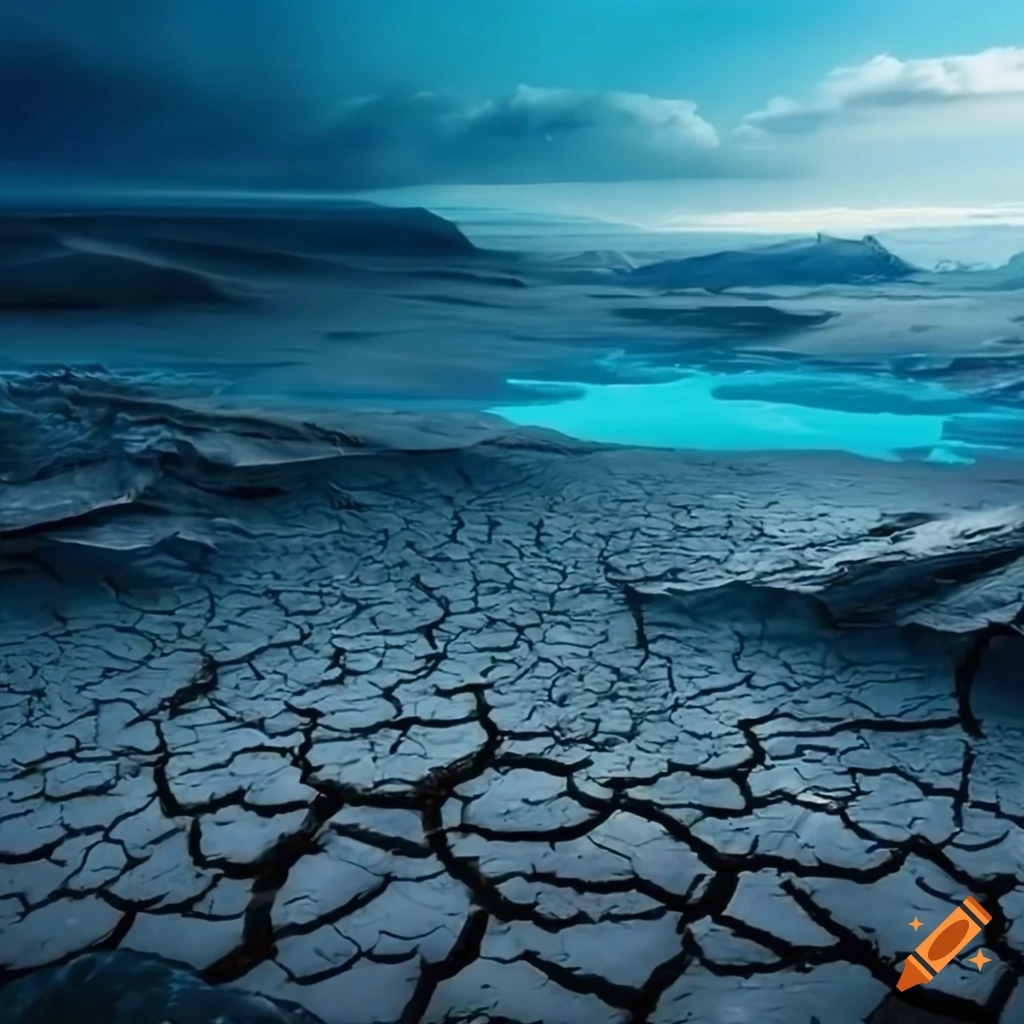 Fractured landscape , cracked earth , ice plains on Craiyon